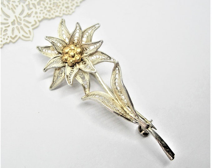 EDELWEISS SILVER FILIGREE Brooch Sterling and Gold Vintage - Etsy UK