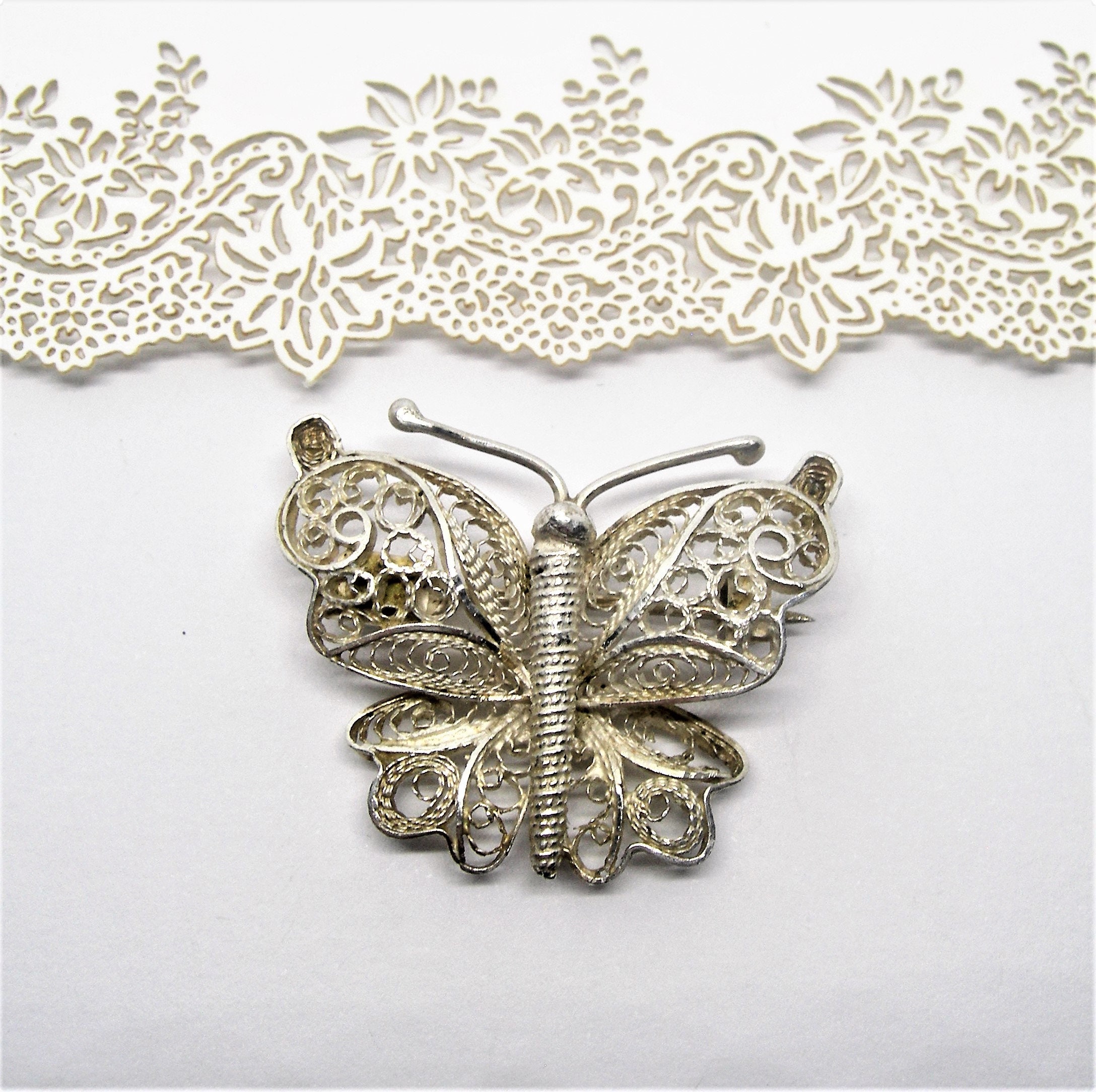 Silver FILIGREE BROOCH A BUTTERFLY Vintage - Etsy UK