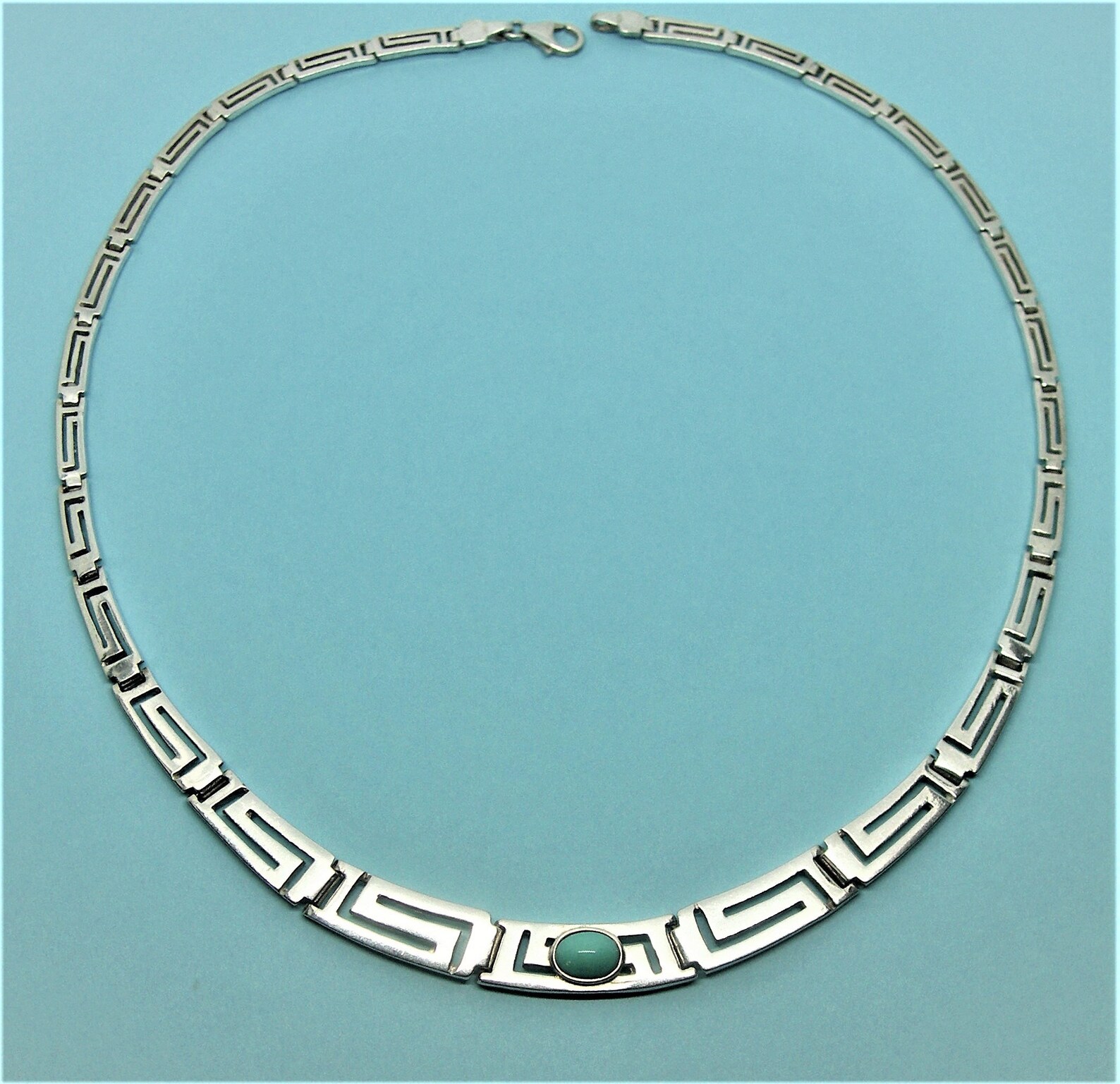 TURQUOISE SILVER CHOKER Greek Key Art Designed Vintage - Etsy UK
