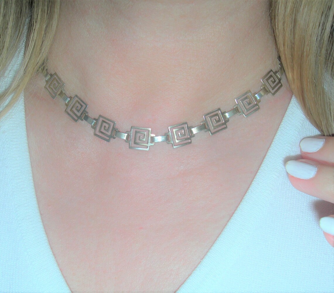 Sterling SILVER CHOKER GREEK Key Vintage Necklace - Etsy UK