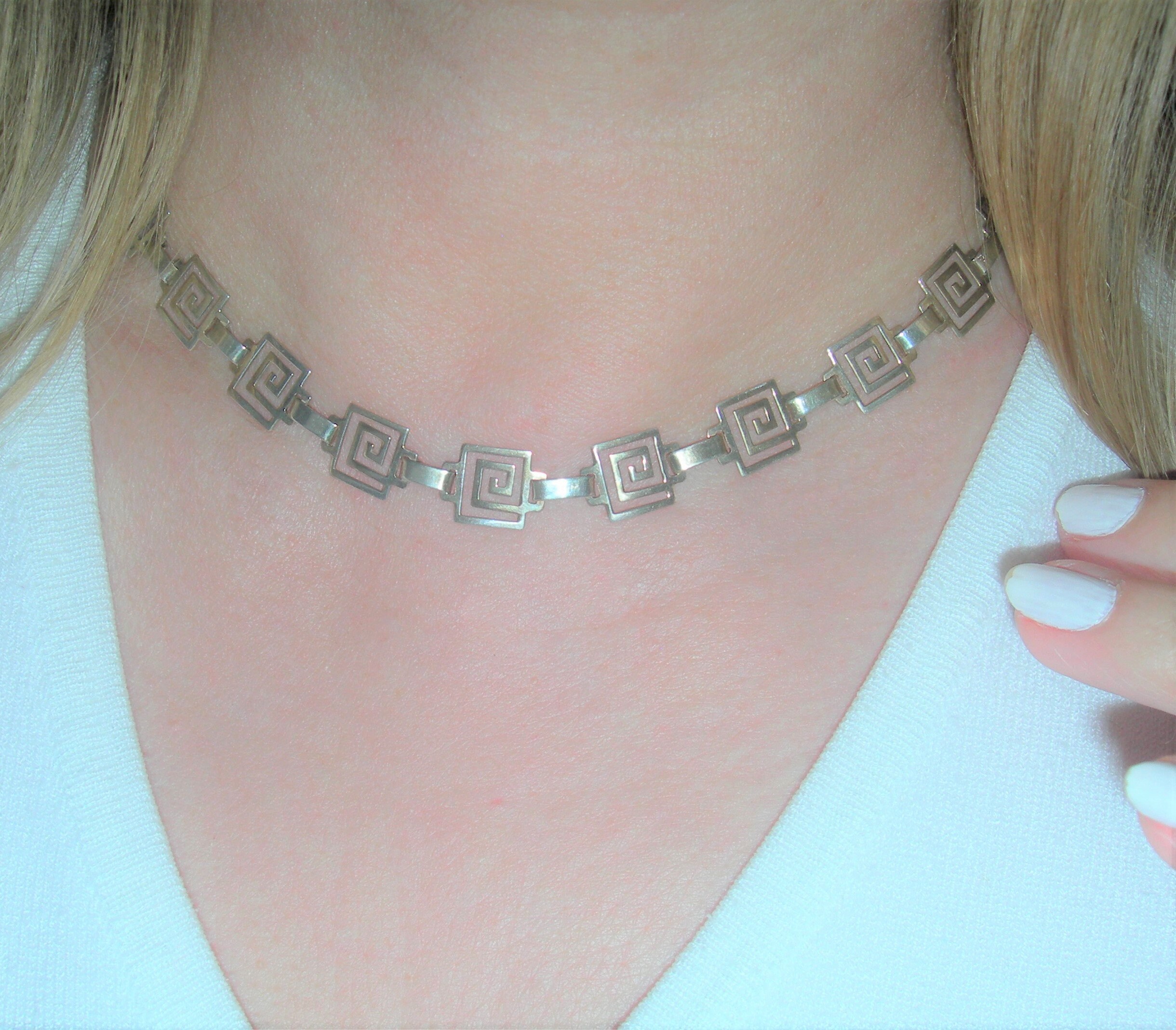 Sterling SILVER CHOKER GREEK Key Vintage Necklace - Etsy UK