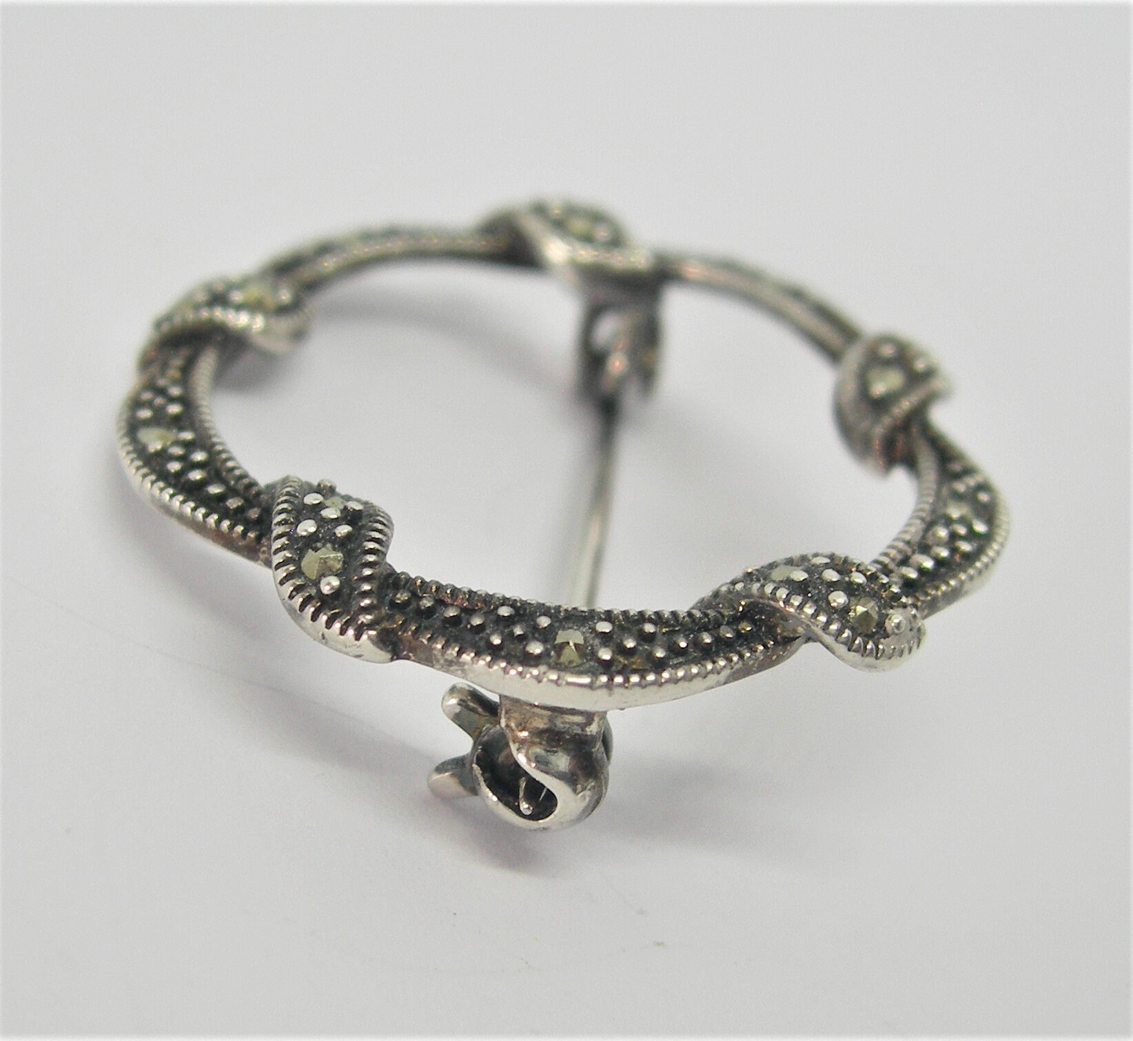 Silver round brooch with marcasite vintage | Etsy