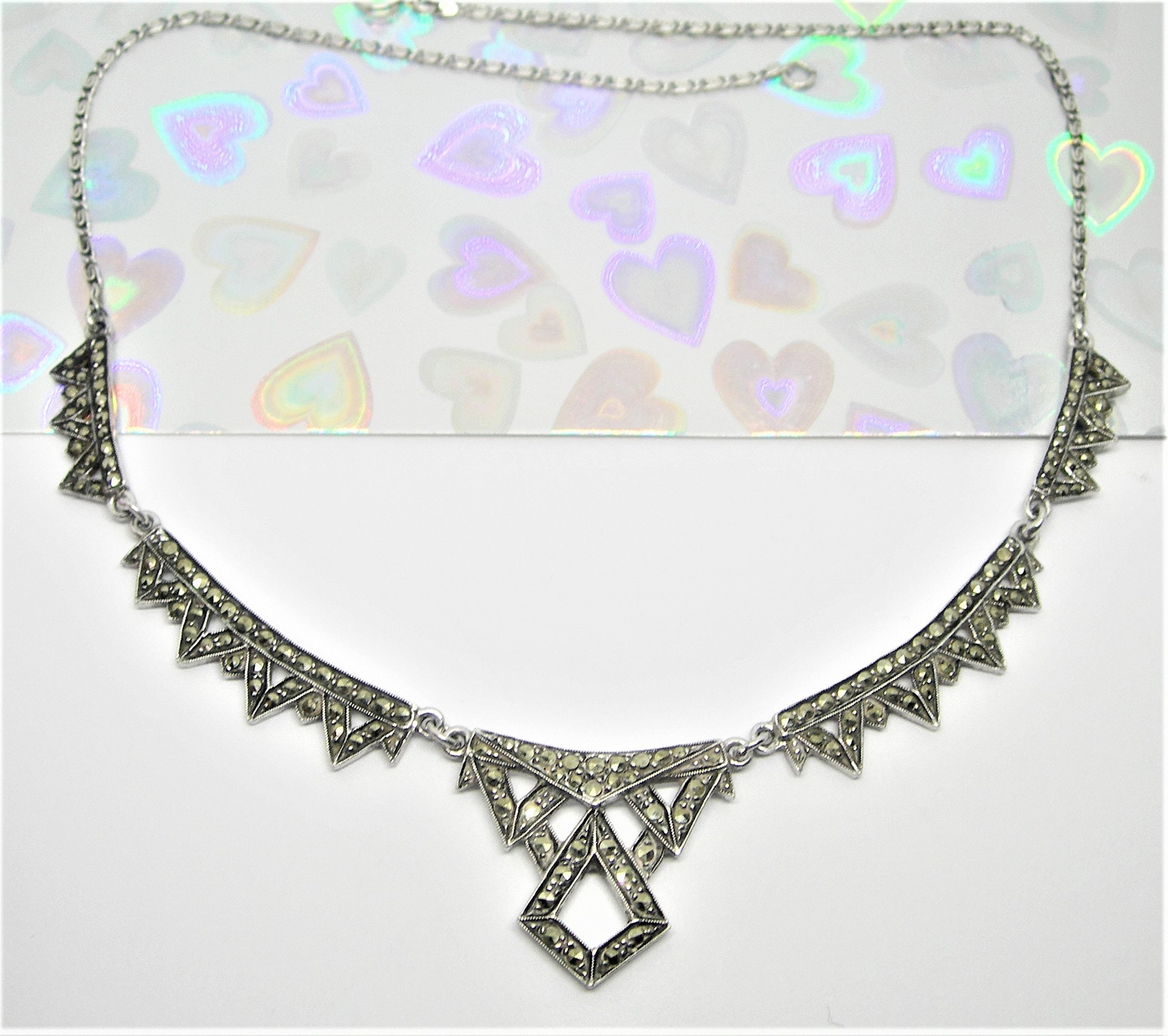 Art Deco Sterling SILVER BIB NECKLACE With Sparkling Marcasite - Etsy UK
