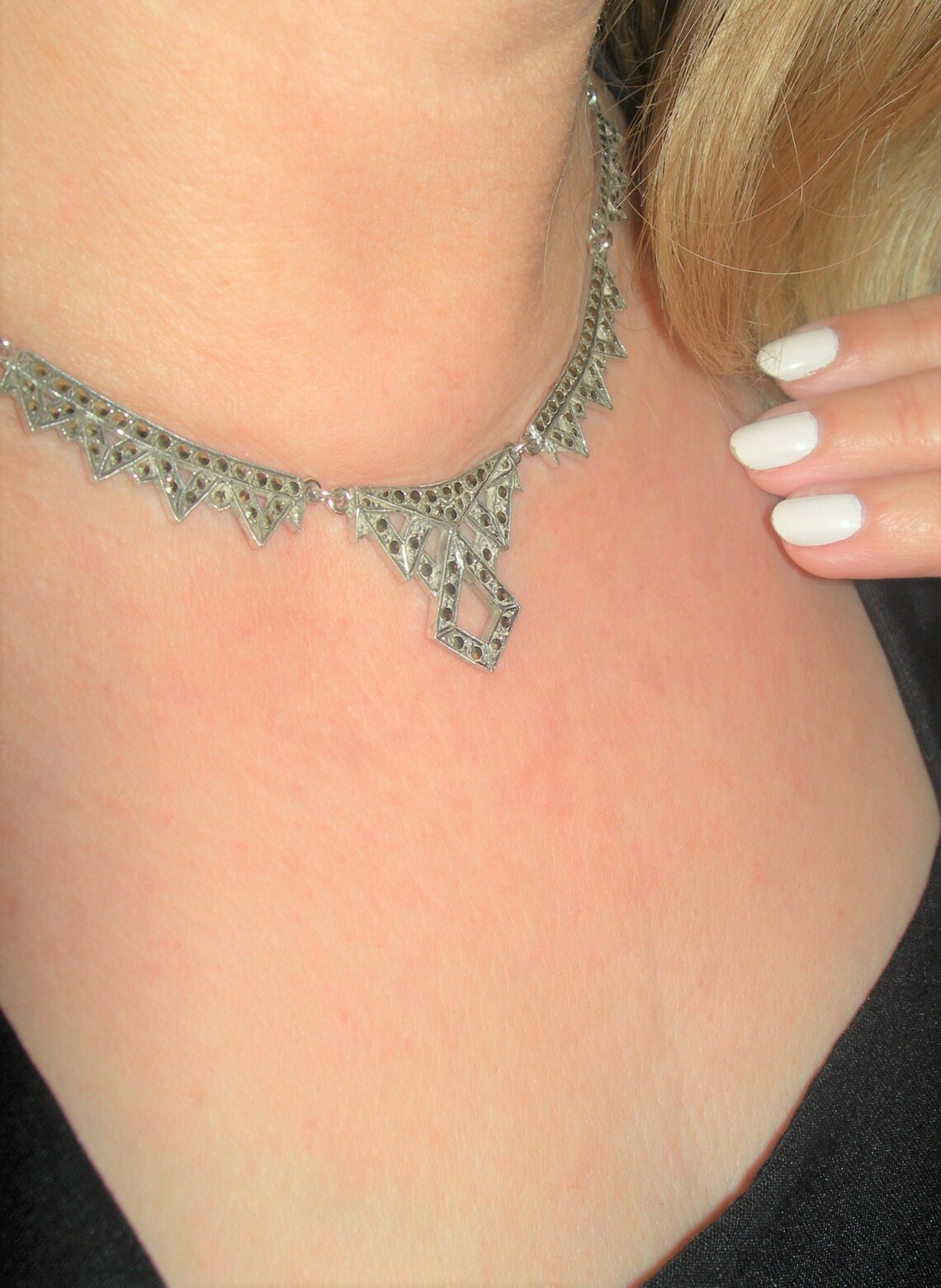 Art Deco Sterling SILVER BIB NECKLACE With Sparkling Marcasite - Etsy UK