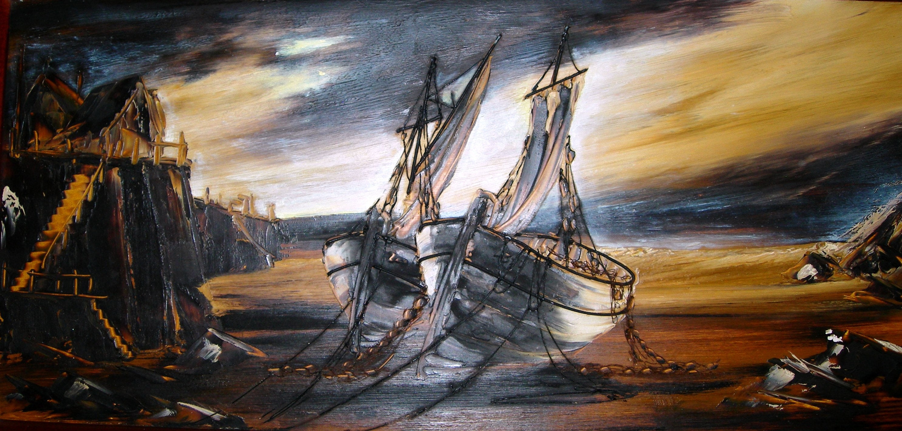 Large Original Oil Painting Two Boats Artist: Hawkes Vintage - Etsy