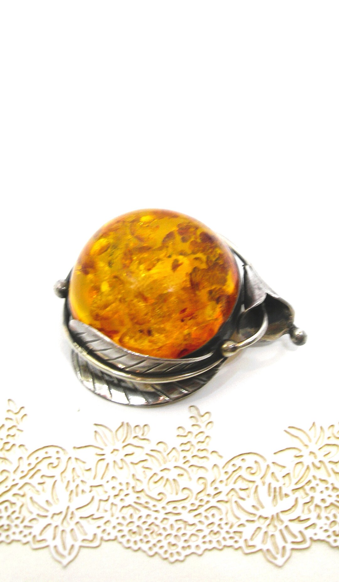 Sterling SILVER AMBER BROOCH Art Designed Round Vintage - Etsy UK