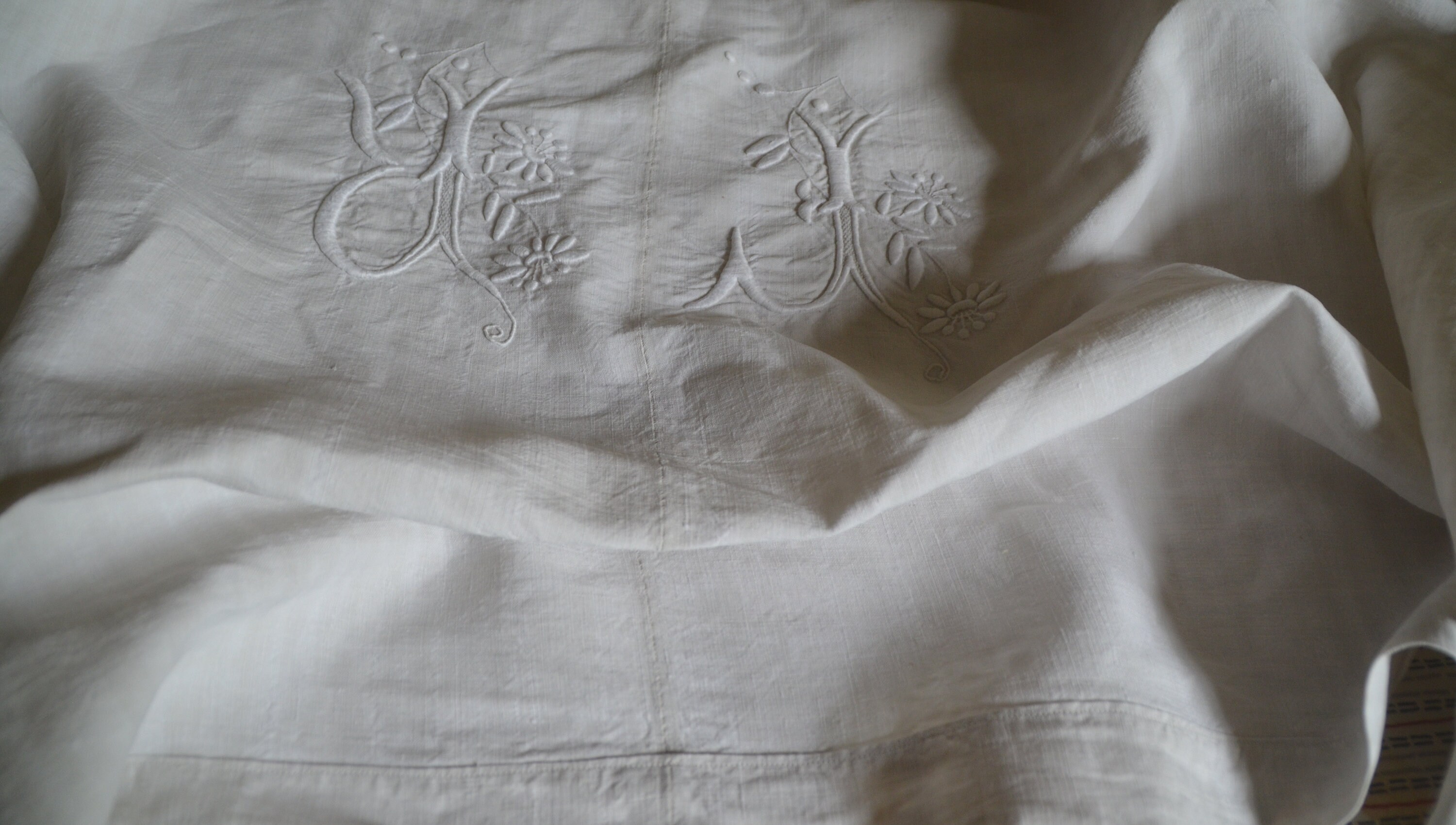 Antique French Pure Linen Dowry/trousseau Sheet, Large Hand Embroidered ...