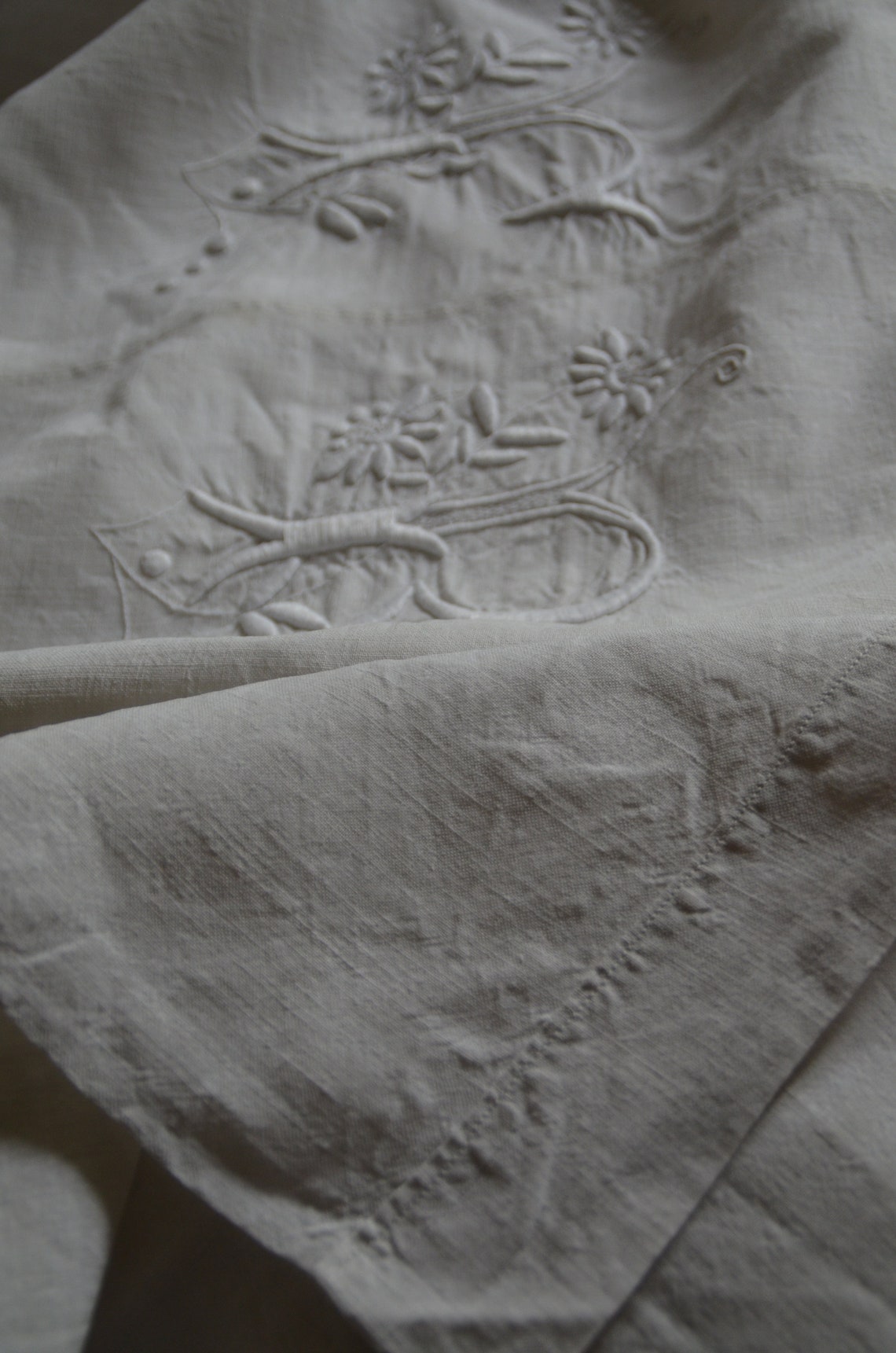 Antique French Pure Linen Dowry/trousseau Sheet, Large Hand Embroidered ...