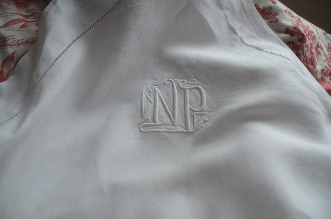 Pure Linen fil Hand Embroidered Pillow Sham, NP Art Deco White Work ...