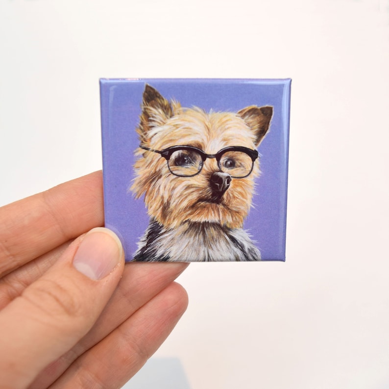 Yorkshire Terrier Magnet. Dogs in Glasses. 2 Square Refrigerator Magnet ...