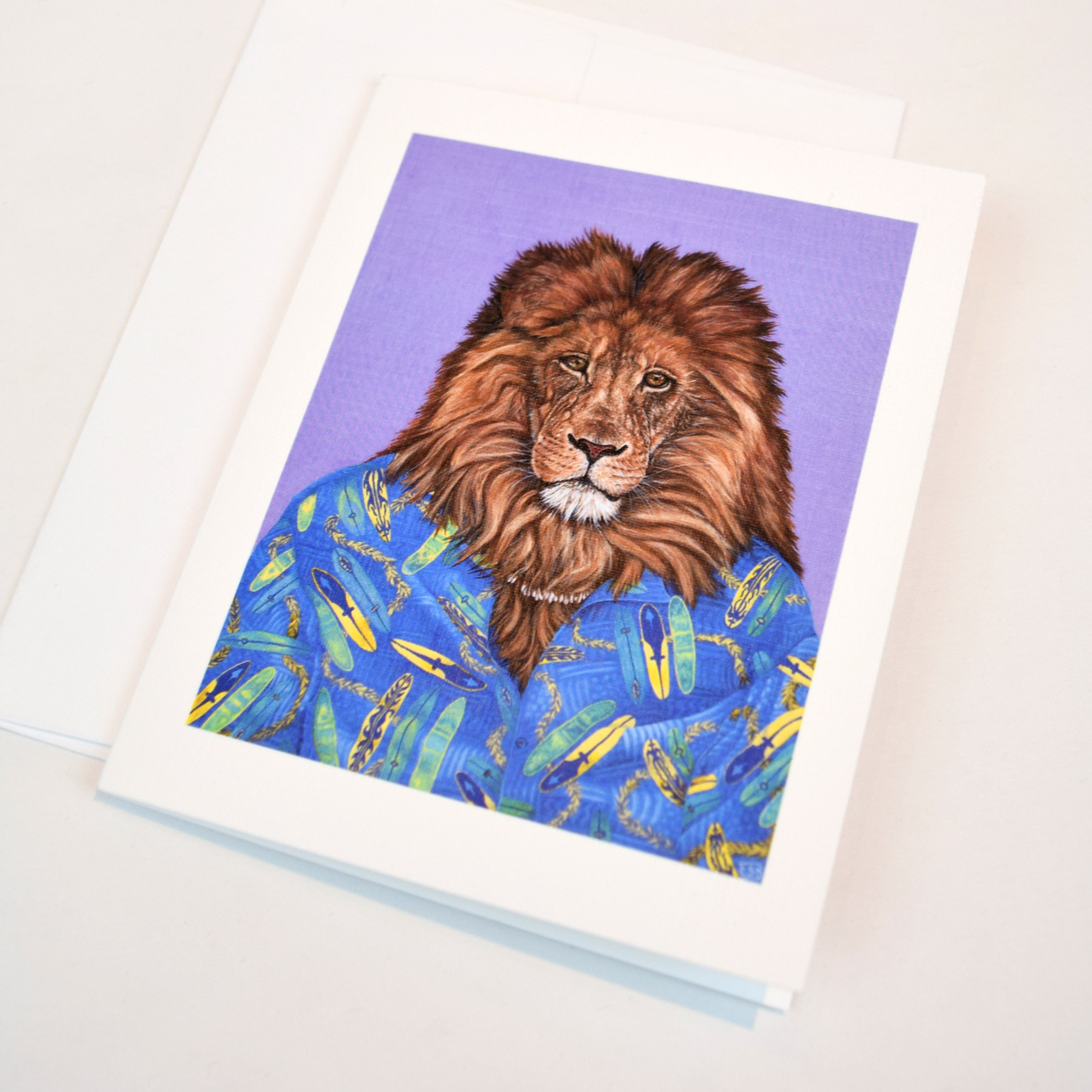 Hawaiian Lion Greeting Card. 4x5 Blank Card. Birthday Card. Wedding ...