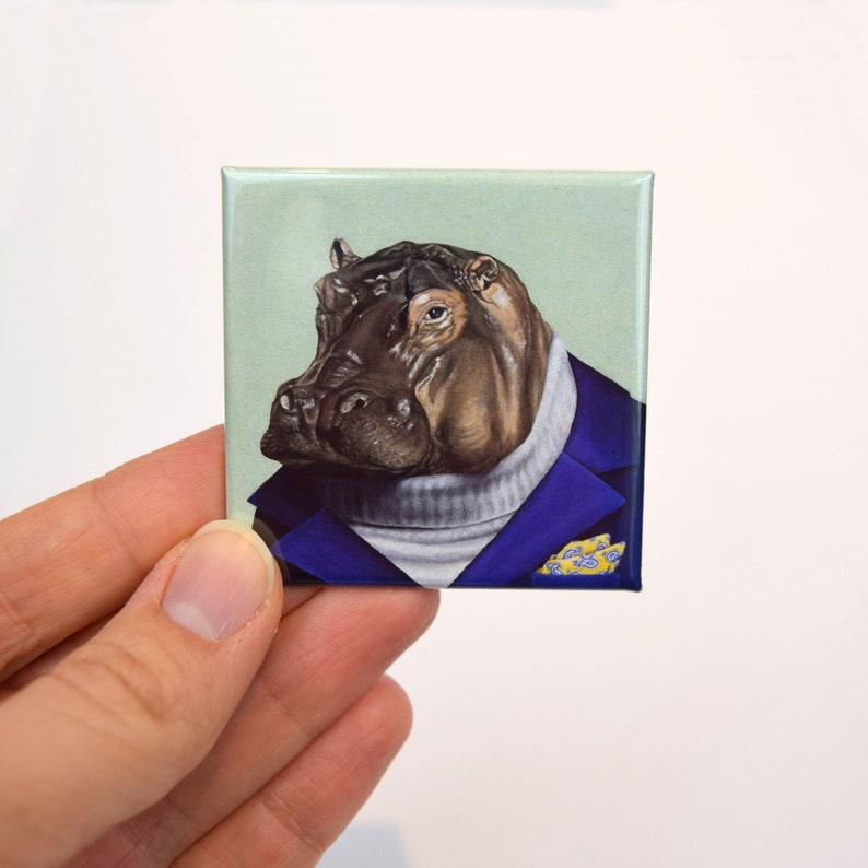 Suave Hippo Magnet. 2" Square Refrigerator Magnet. Cute Animal Magnet ...
