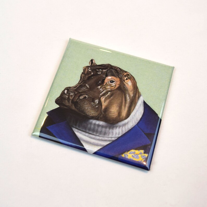 Suave Hippo Magnet. 2" Square Refrigerator Magnet. Cute Animal Magnet ...