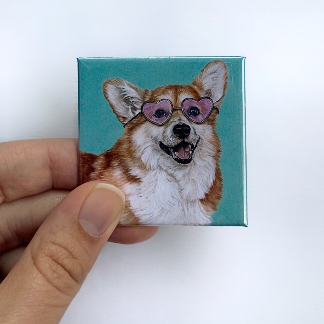 Corgi Magnet. Dogs in Glasses. 2" Square Refrigerator Magnet. Cute ...