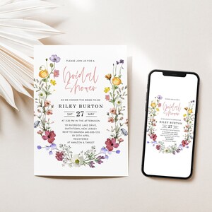 Wildflower Bridal Shower Invitation Template, Bright Meadow Spring ...