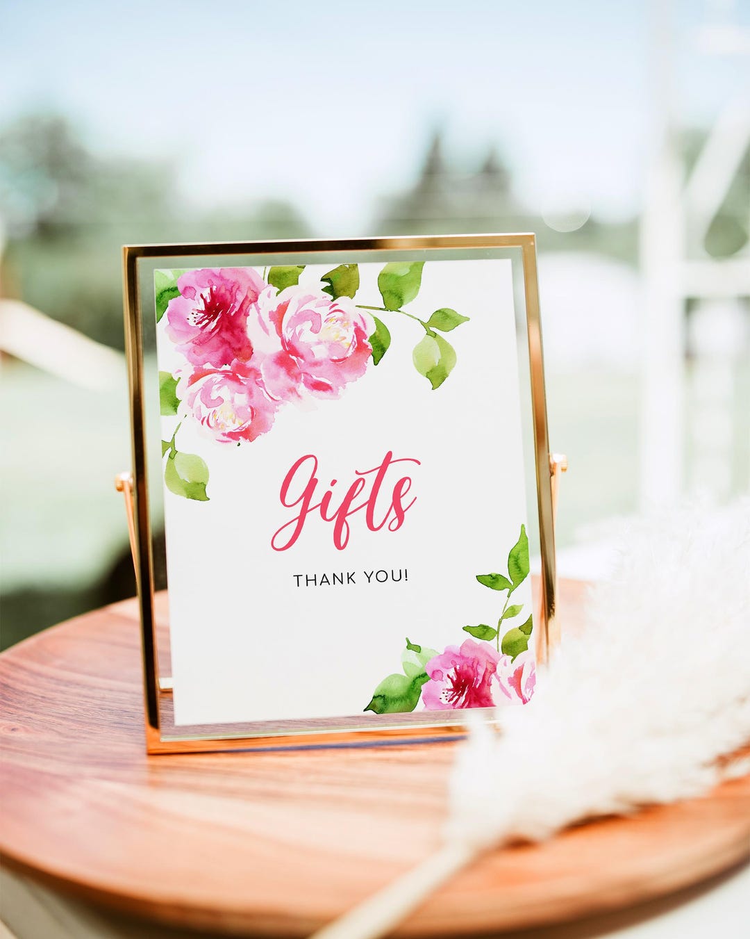 ETTA Hot Pink Floral Gifts Sign, Bridal Baby Shower Sign Game, Bright ...