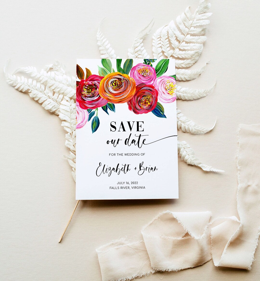 COLORFUL Bright Floral Save the Date Invitation Template, Summer ...