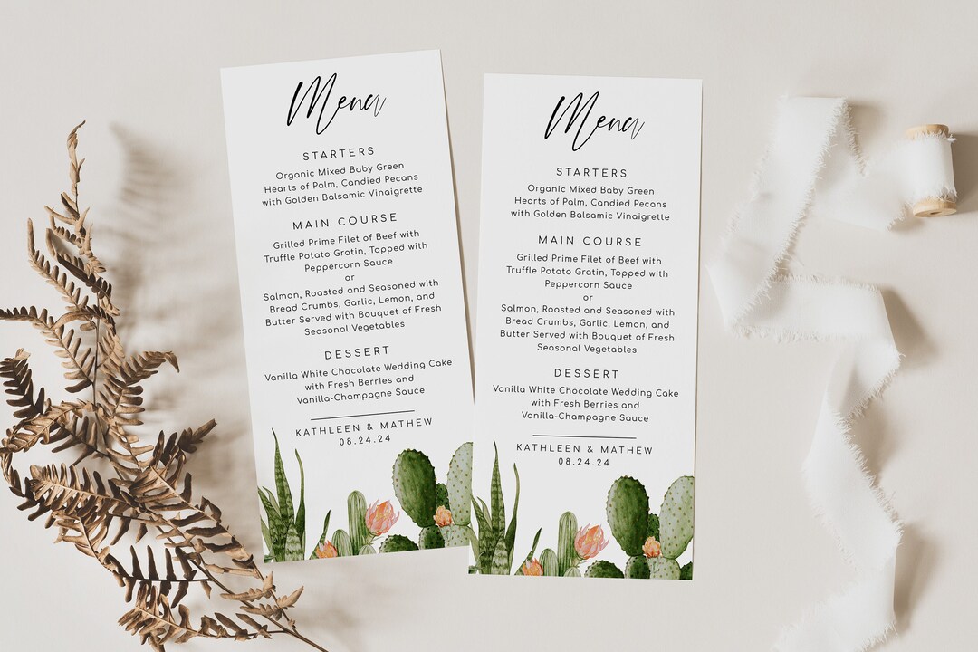 SARIYAH Peach Orange Cactus Menu Template Modern Desert - Etsy