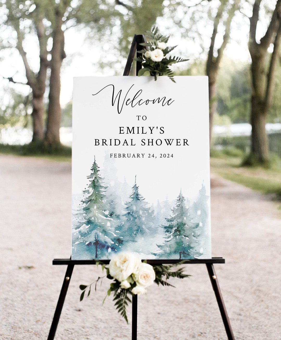WINTER Bridal Shower Welcome Sign, Pine Trees Wedding Shower Sign ...