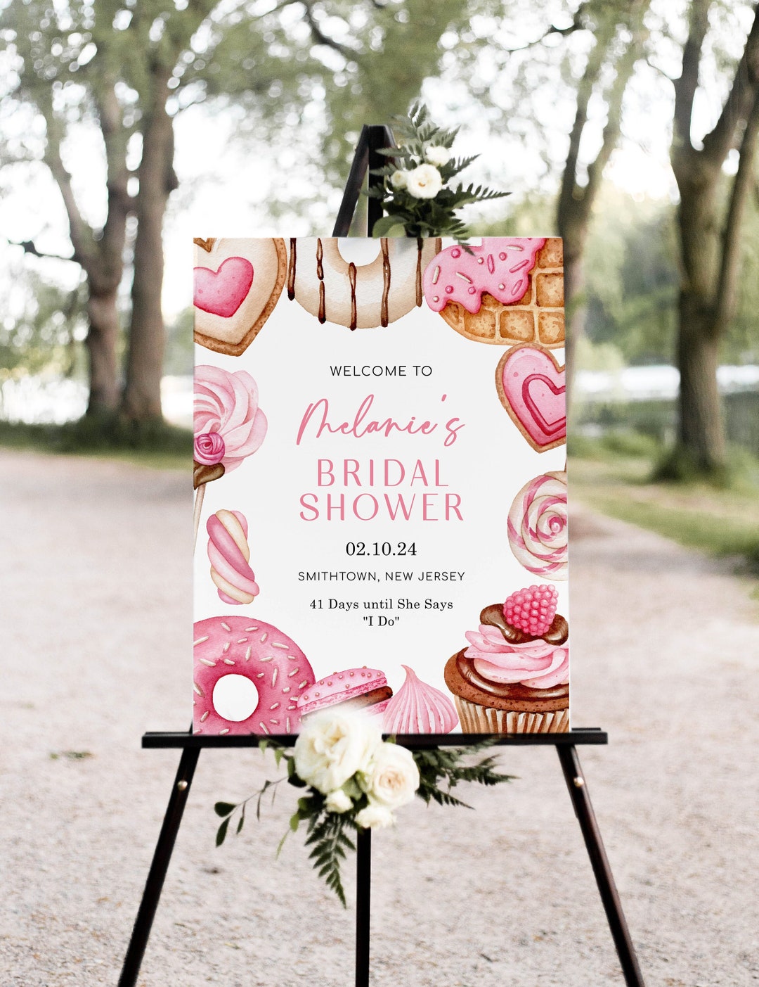 Pink Cookies Bridal Shower Welcome Sign, Cute Sweet Cookies Wedding ...