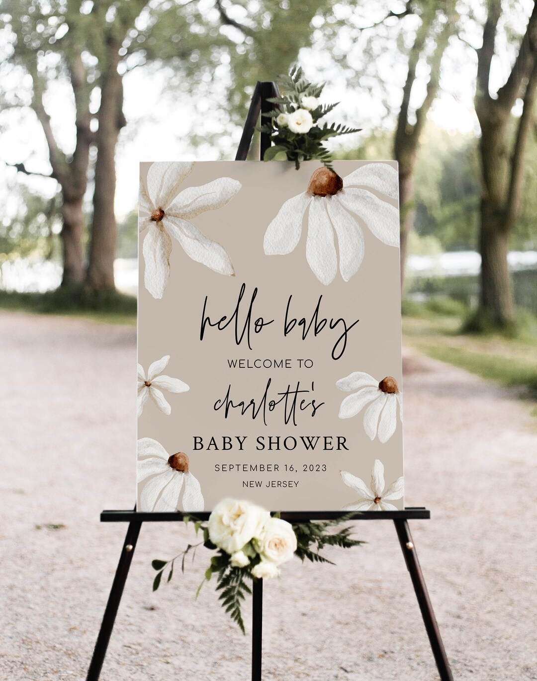 AMARIS Hello Baby Welcome Sign, Boho Floral Baby Welcome Shower Sign ...