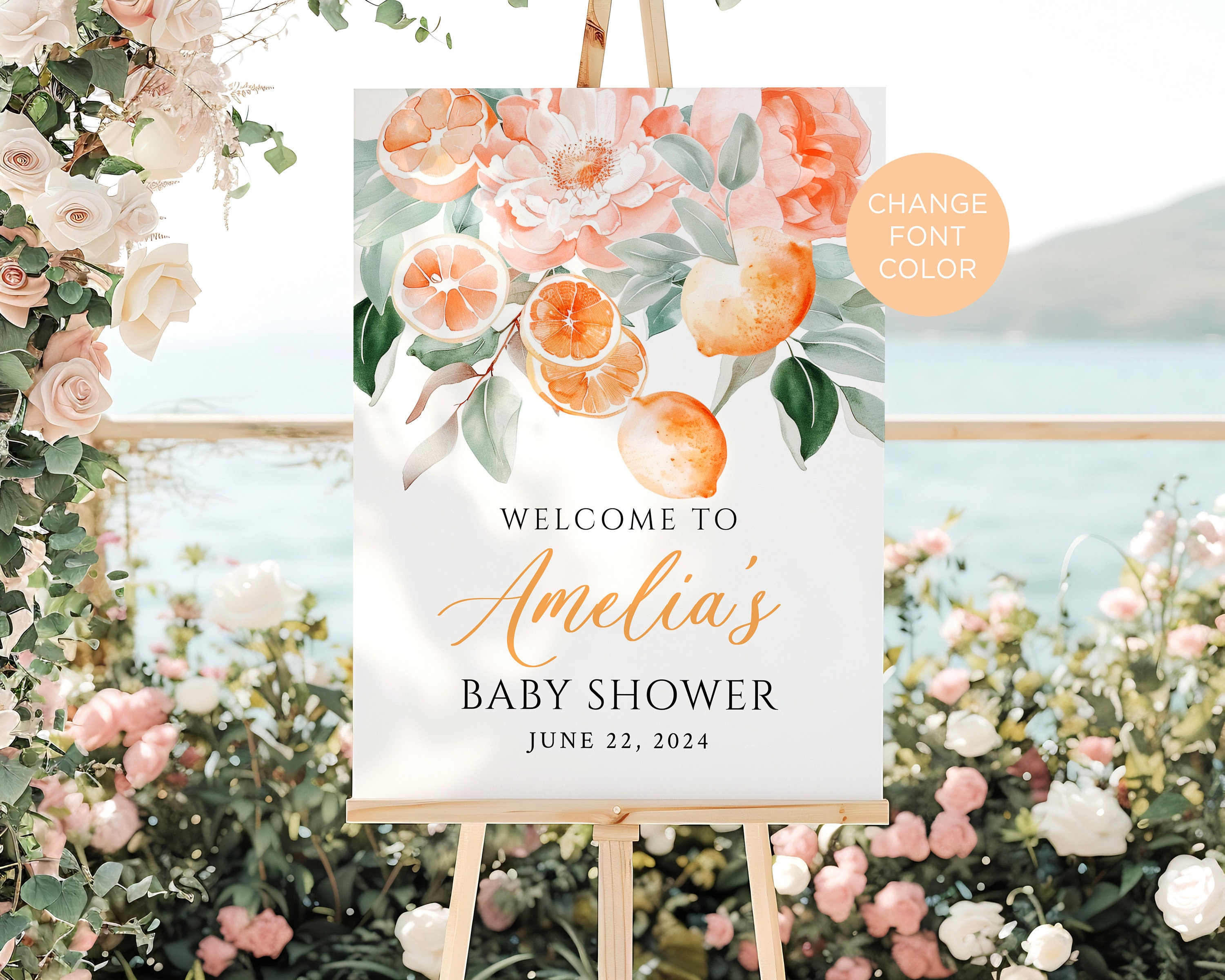 Clementine Citrus Floral Welcome Sign Poster, Shower Welcome Sign Decor ...