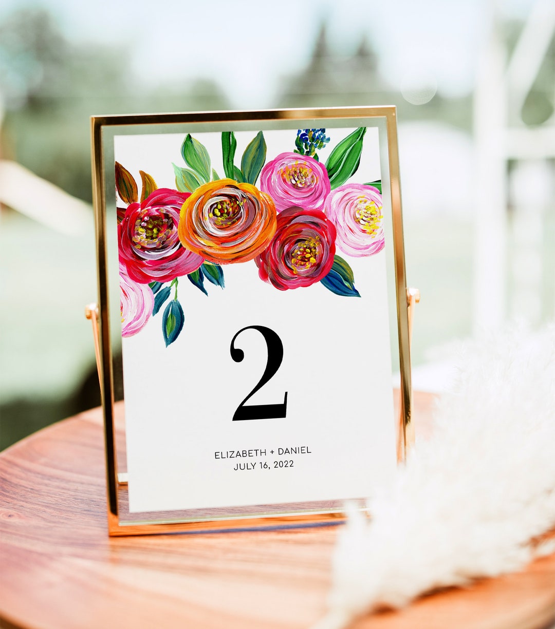 COLORFUL Bright Floral Table Numbers, Editable Templates, 5x7, 8x10 ...
