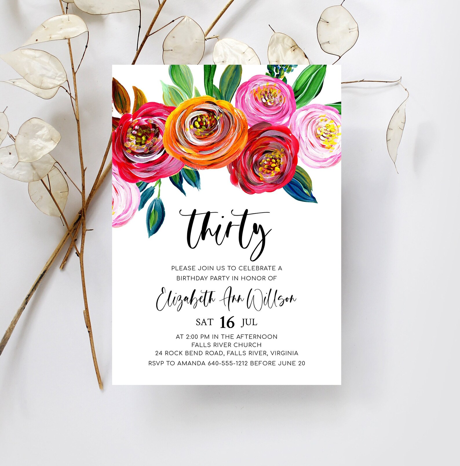 COLORFUL Party Invitation Bright Floral 30th Birthday - Etsy