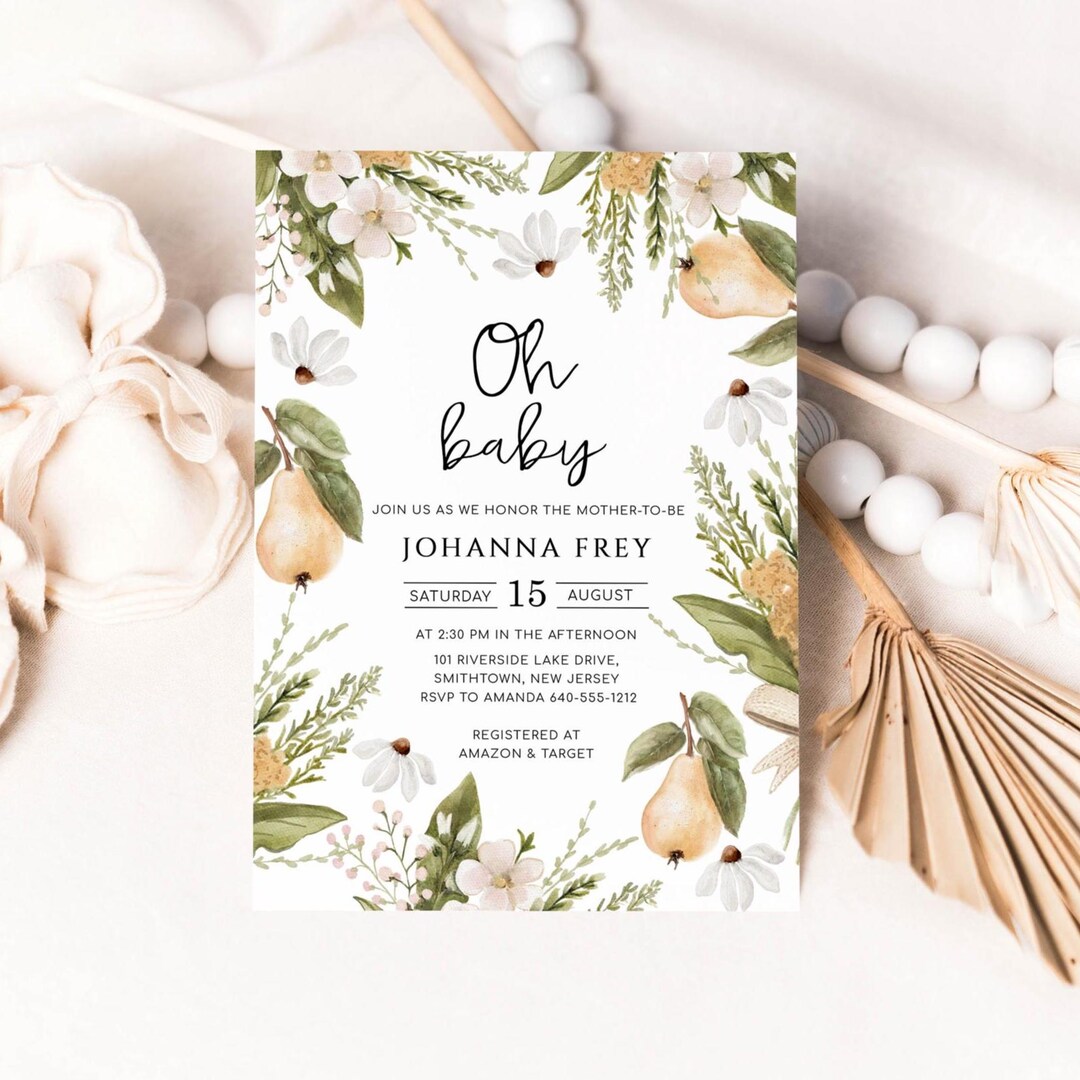 Convite para Chá de Bebê TESSA Bright Pear Floral Verão Oh - Download ...