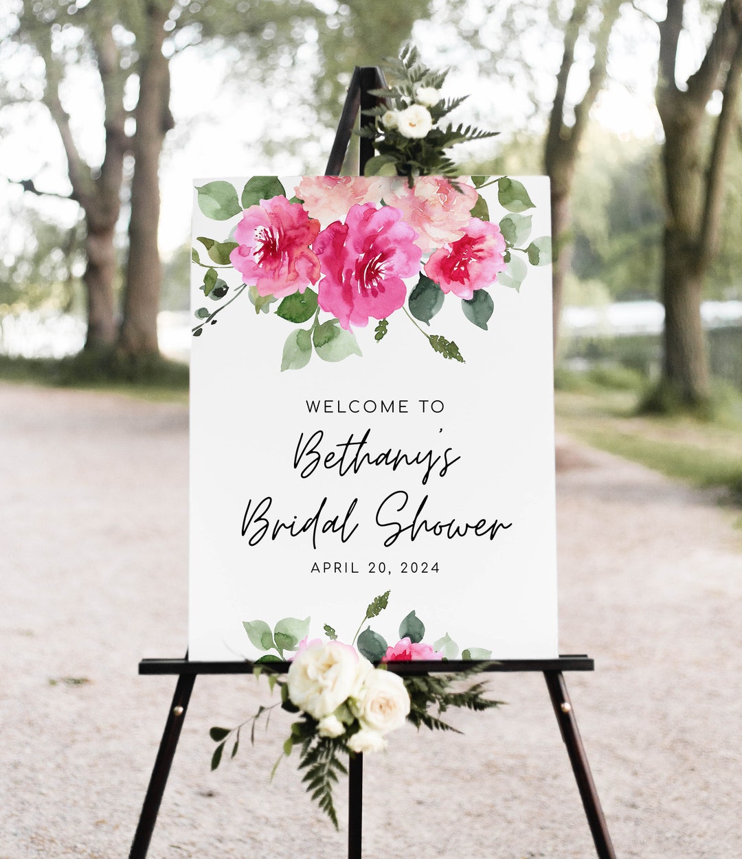 Pink Floral Welcome Sign Poster Shower Welcome Sign Decor, Bright Pink ...