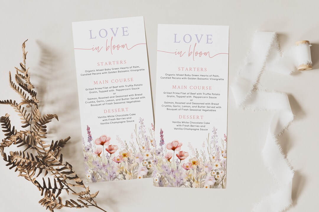 Love in Bloom Wildflower Menu Template, Spring Floral Menu, Wedding ...