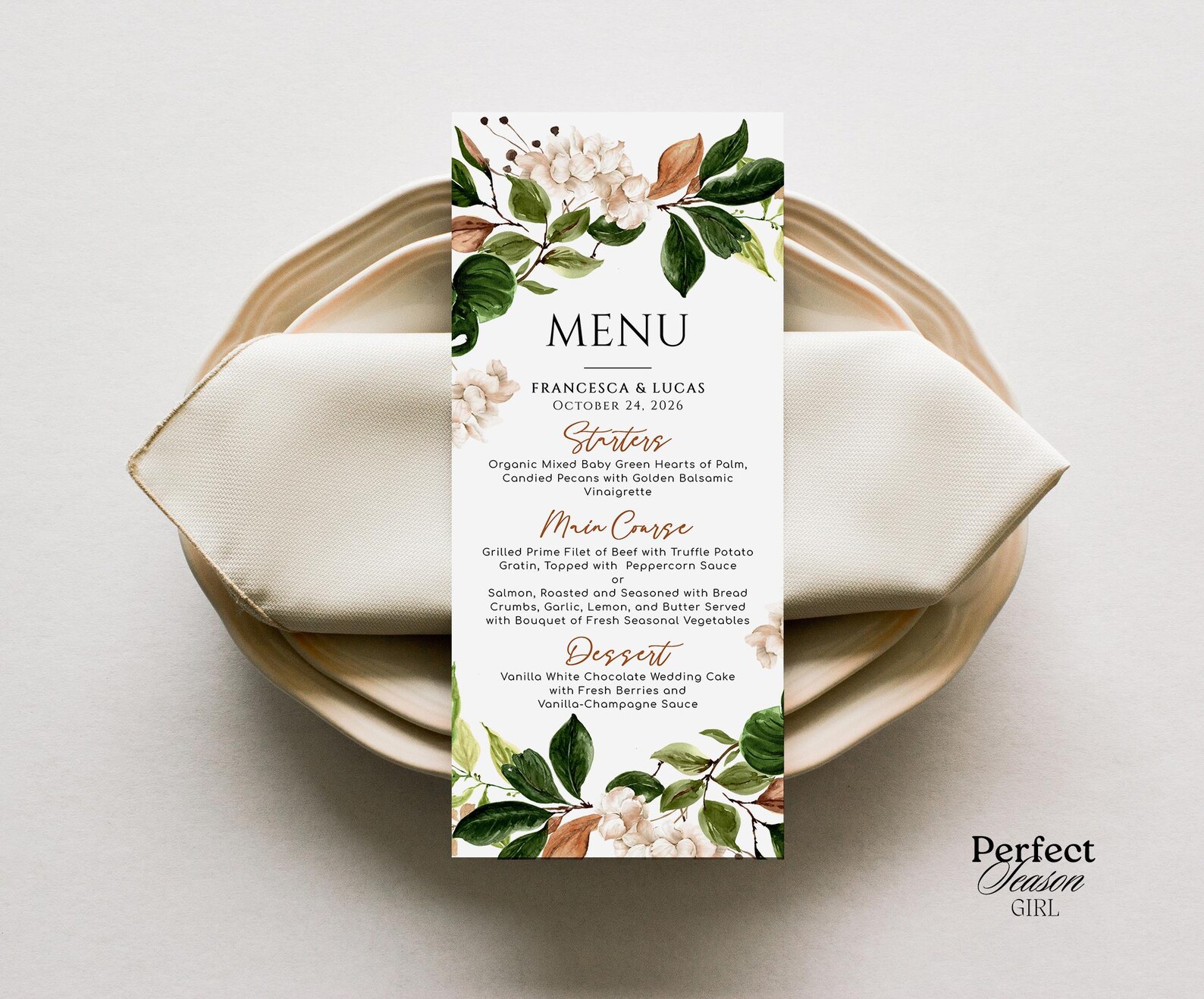 Elegant Botanical Menu Template, Greenery Floral Colorful Menu, Wedding ...