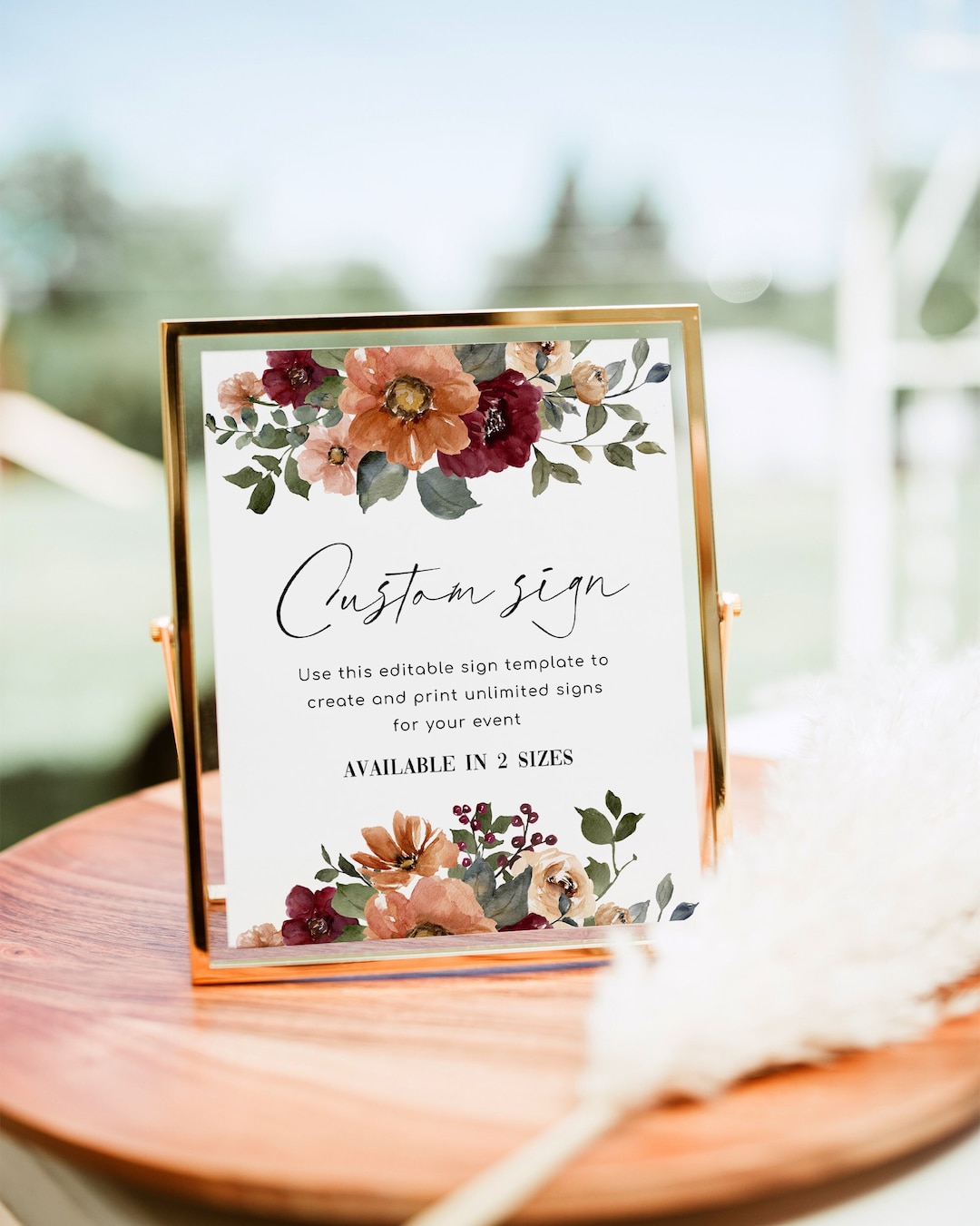 NIA Custom Sign, Modern Floral Custom Sign, Wedding Custom Sign, Orange ...