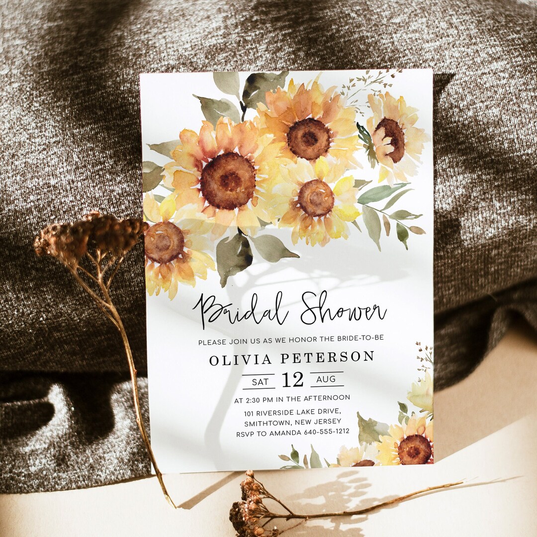 KENNEDY Sunflower Bridal Shower Invitation Template, Rustic Yellow ...