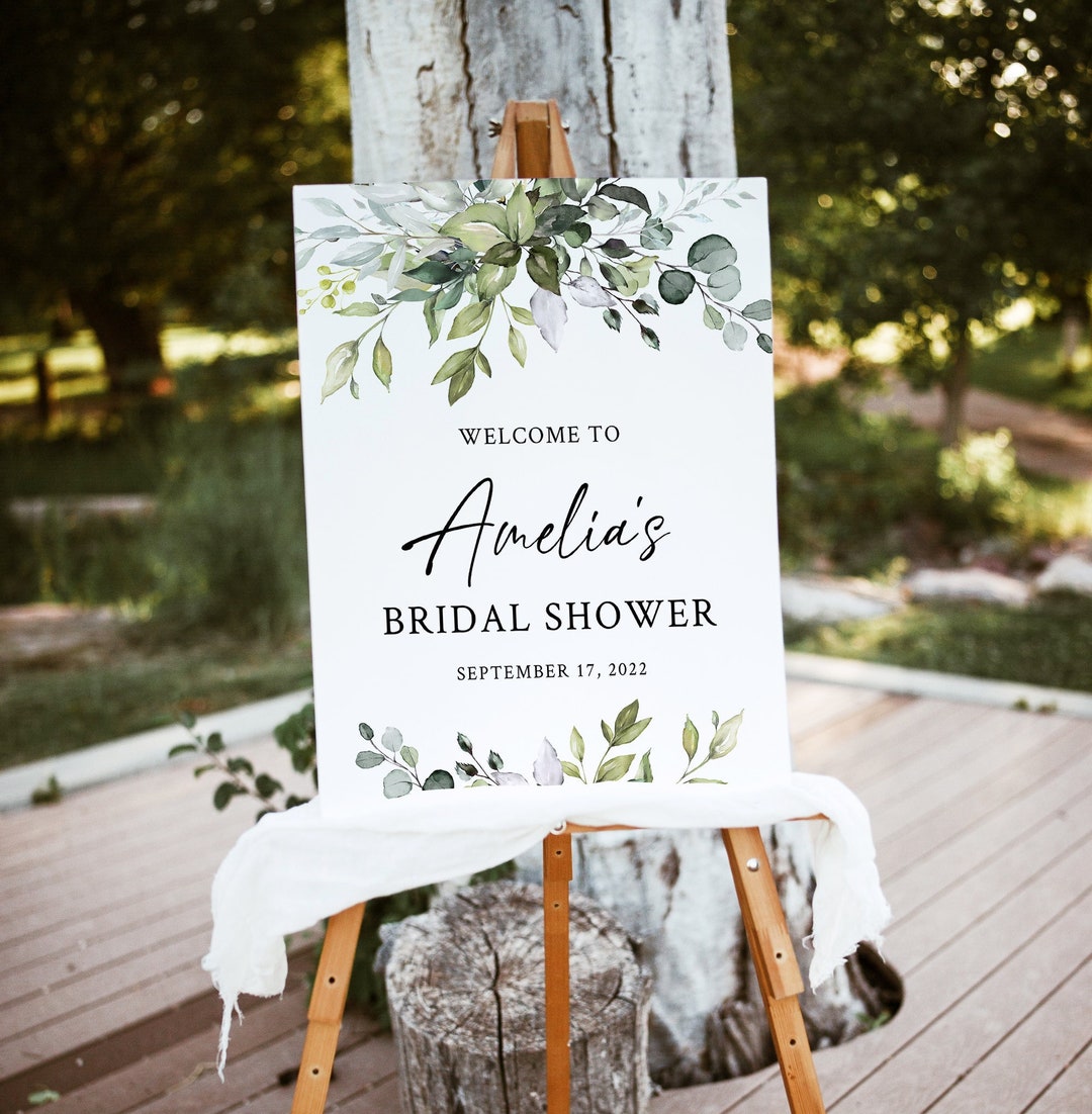 Greenery Bridal Shower Welcome Sign, Printable Garden Foliage Welcome ...
