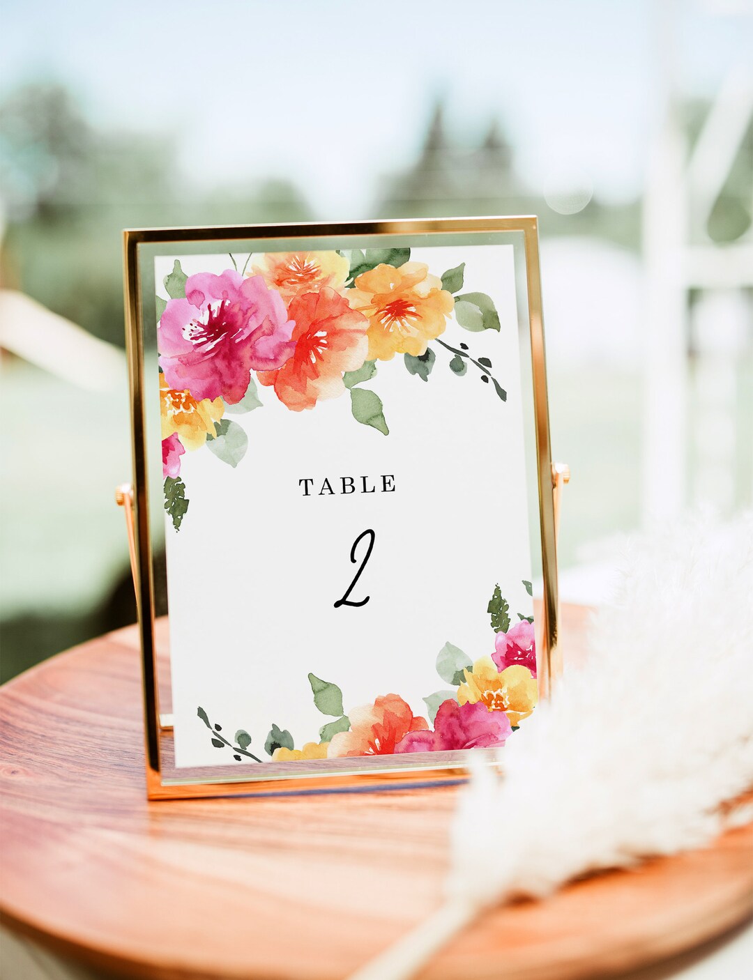 SARAI Orange Pink Floral Table Numbers, Editable Templates, 5x7, 4x6 ...