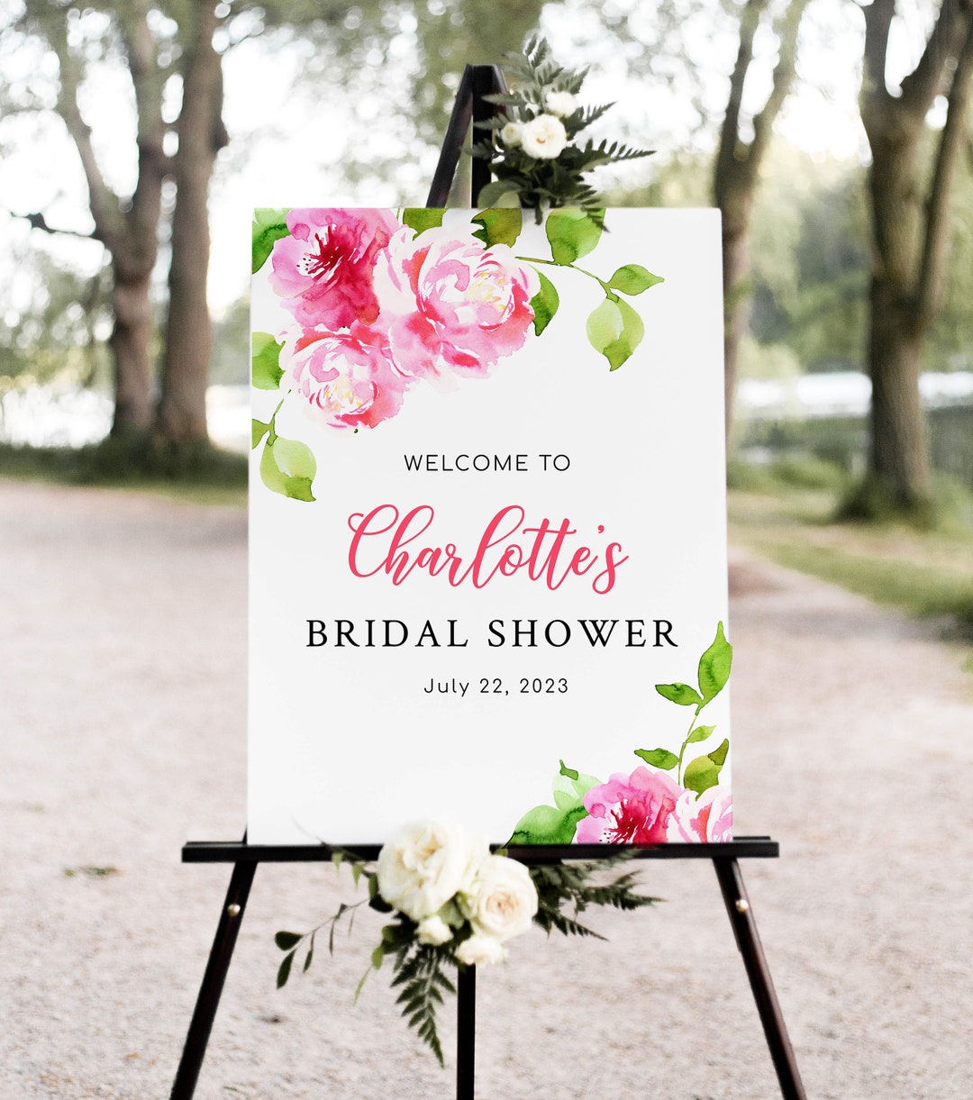 Hot Pink Floral Welcome Sign, Shower Welcome Sign Decor, Bright Blush ...