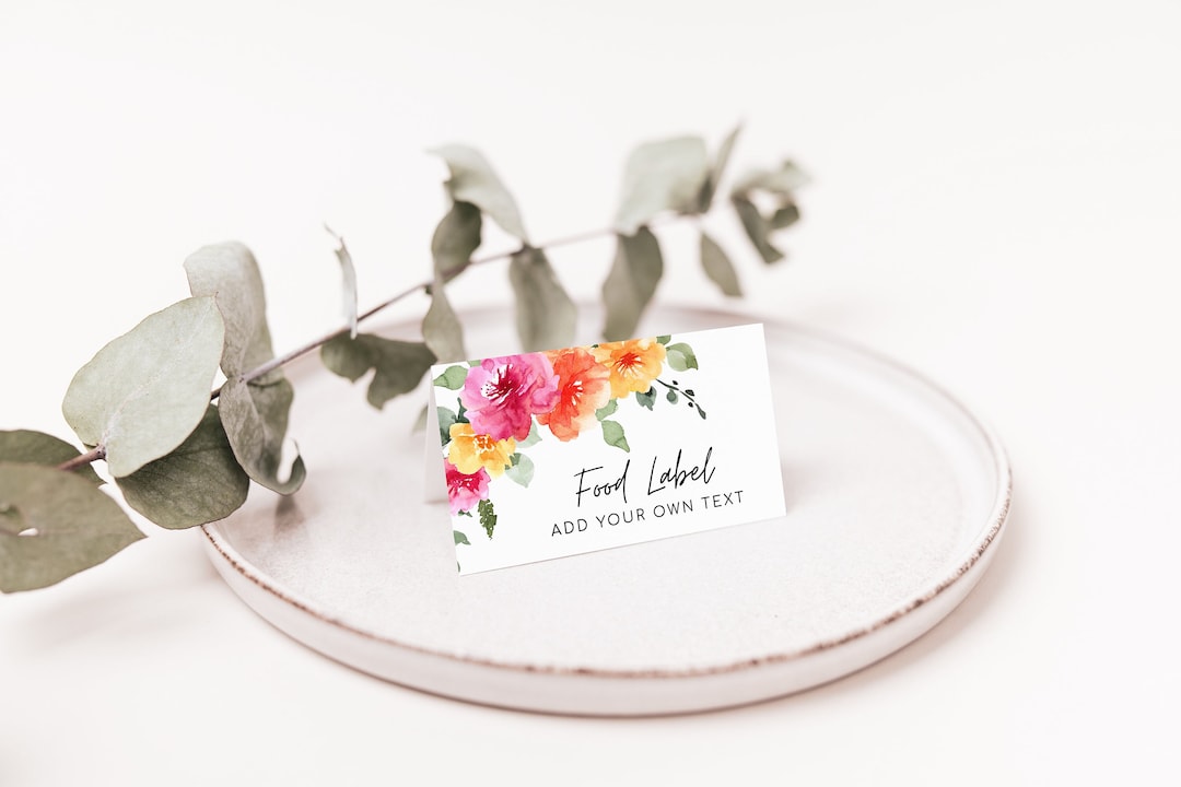 SARAI Floral Food Label, Buffet Card Decor, Peach Pink Yellow Party ...