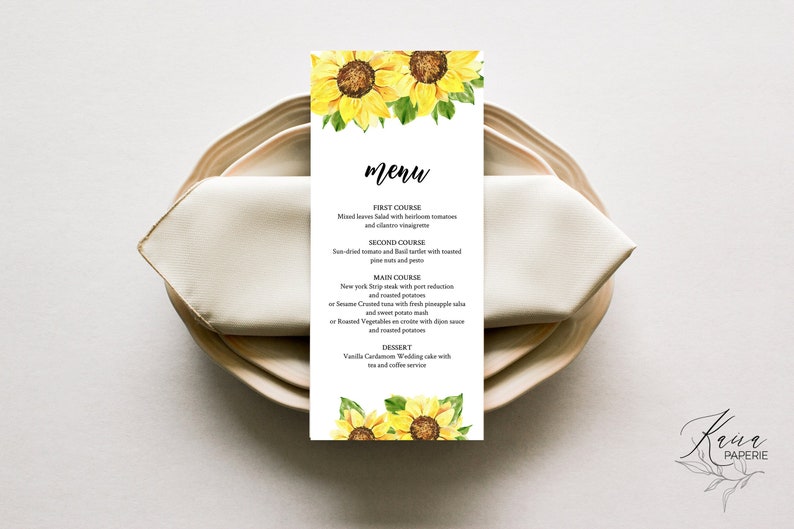 Sunflowers Menu Template, Printable Wedding Menu, DIY Editable, Instant ...