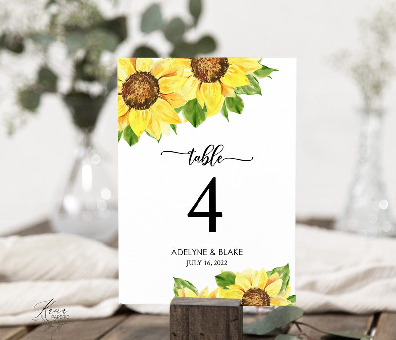 Sunflowers Table Numbers Template Printable Table | Etsy