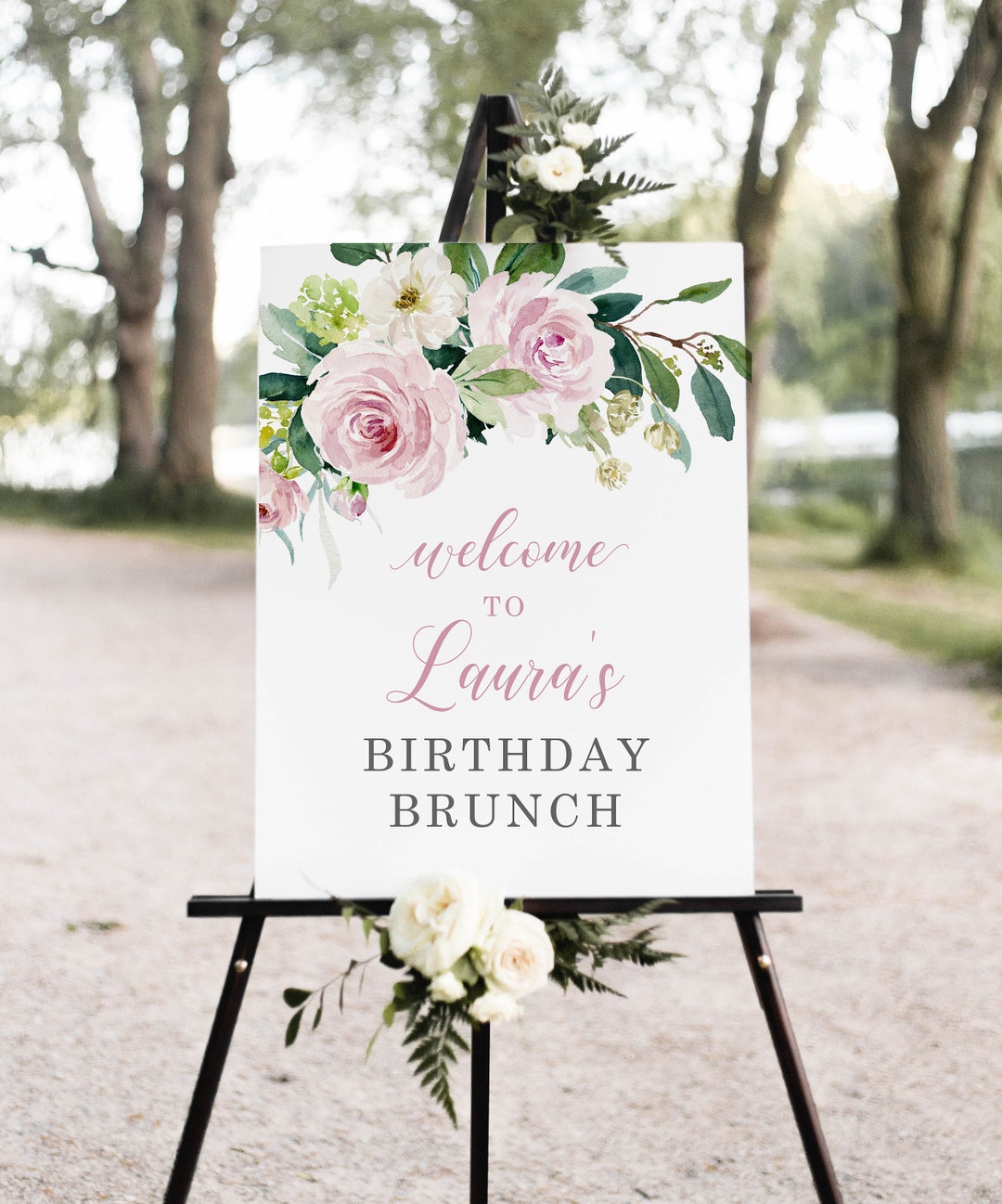 Editable Dusty Rose Birthday Brunch Sign, Welcome Birthday Brunch Sign ...