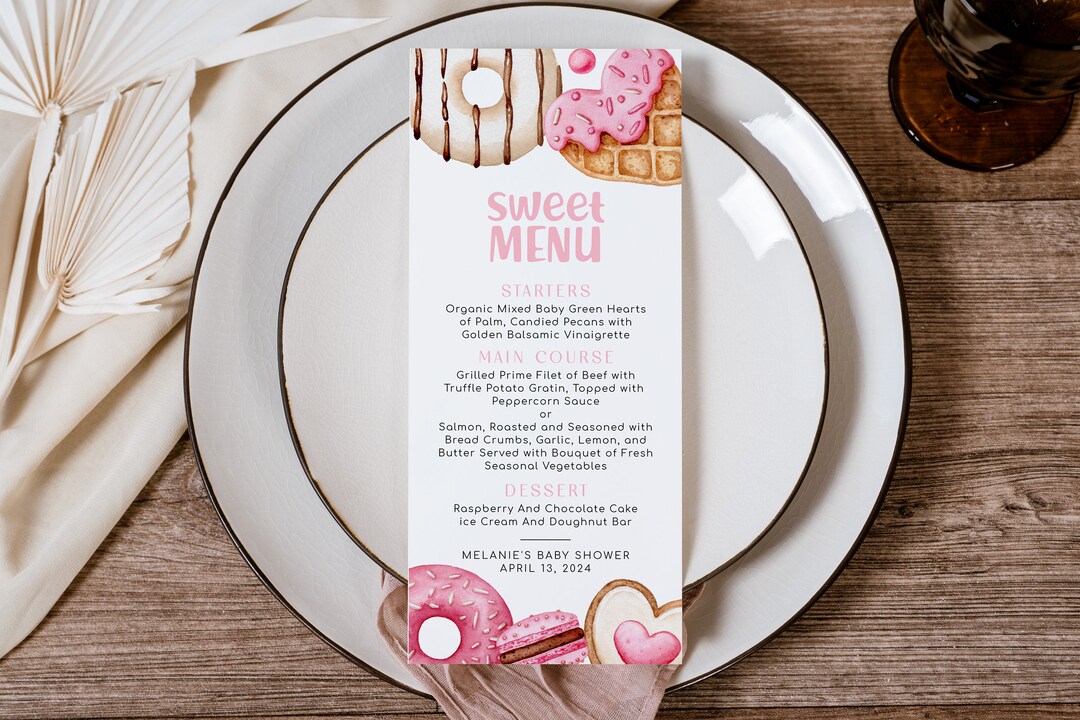 MEY Sweet Menu Template, Cute Candy Menu, Shower Donuts Party Menu ...