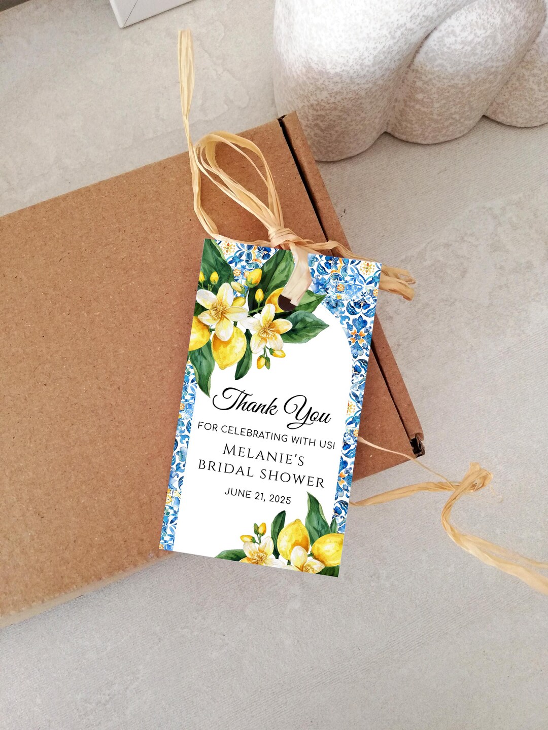 Mediterranean Lemon Favor Tags, Summer Italian Amalfi Floral Bridal ...