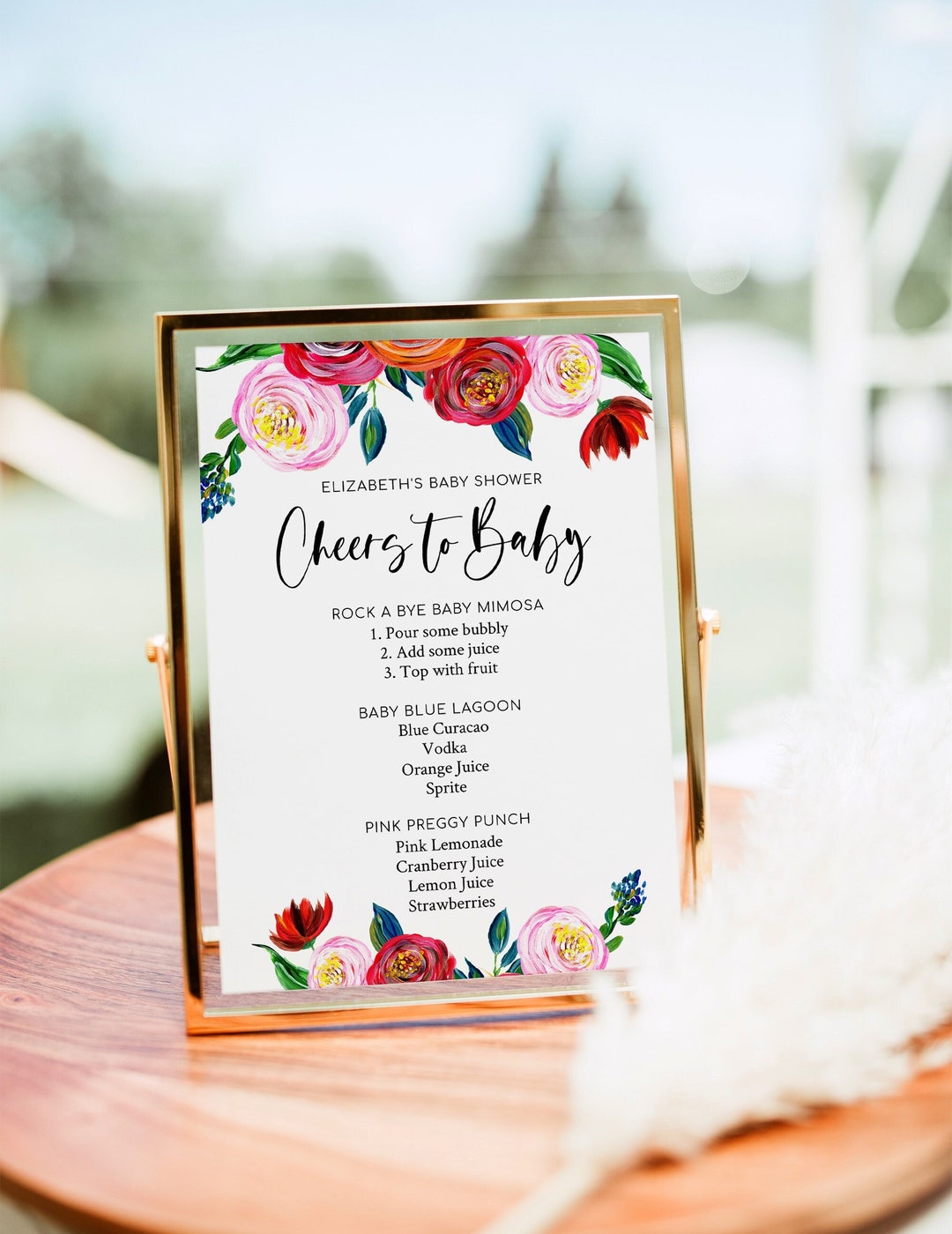 Colorful Bright Floral Drinks Menu Sign, Modern Floral Bar Sign, Baby ...