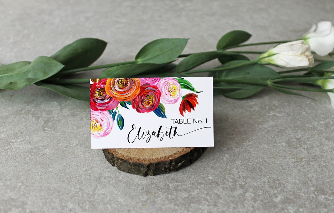 Bright Floral Wedding Place Card Template (digital Download) - Etsy