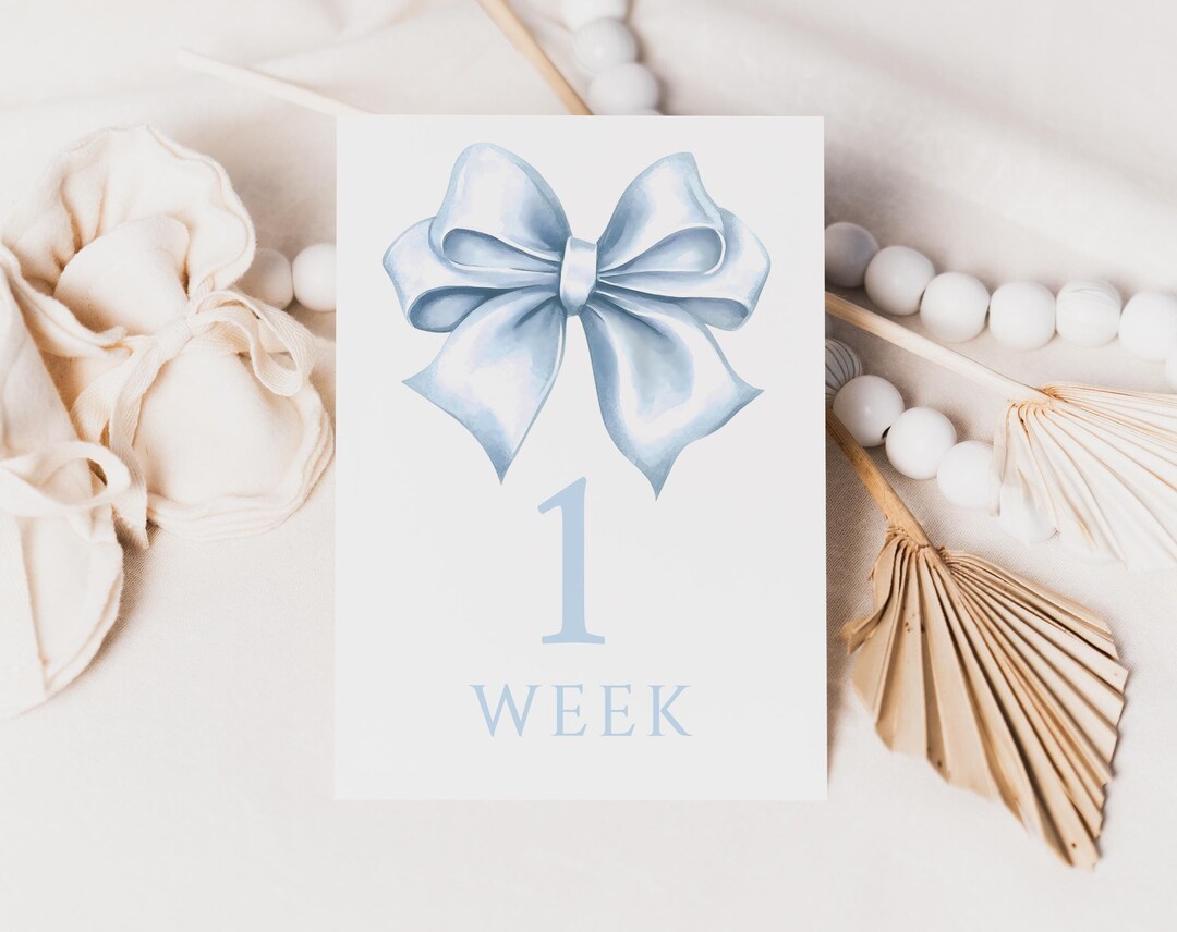 FREYA Blue Bow Baby Milestone Cards, Bow Monthly Milestone Cards, Baby ...