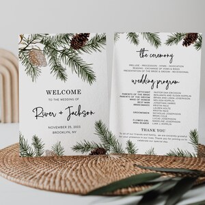RIVER Pine Trees Wedding Program Template, Winter Forest Ceremony Program Wedding Décor ...
