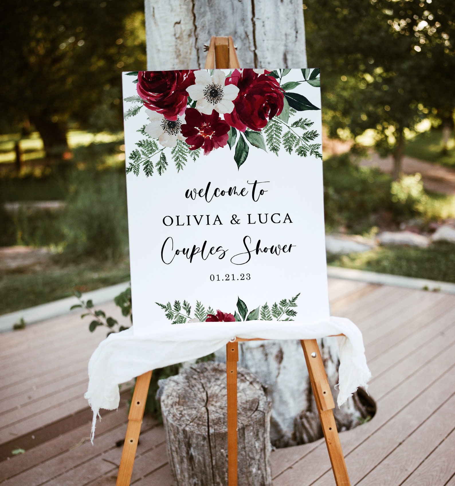 Couples Shower Welcome Sign Burgundy Red Floral Shower - Etsy