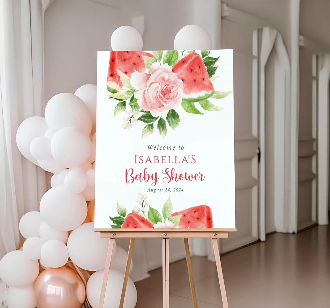 Watermelon Baby Shower Sign, Summer Sign Decor, Floral Baby Shower ...