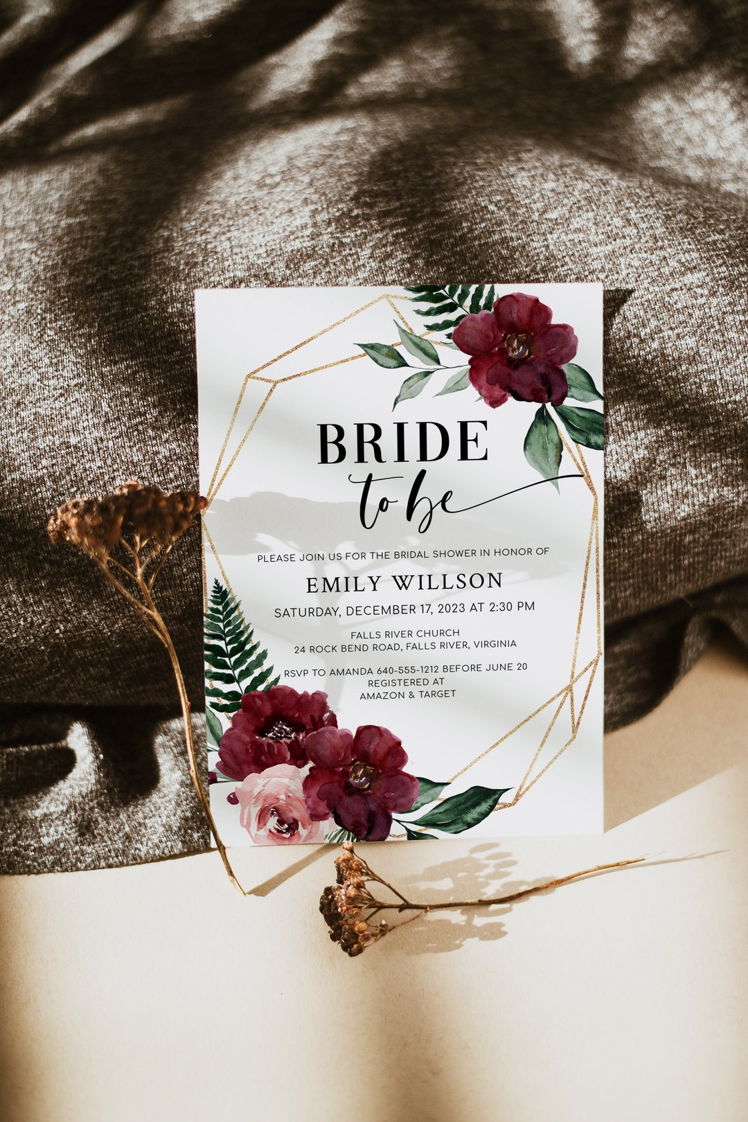 Burgundy Bridal Shower Invitation Red Floral Bridal Shower - Etsy